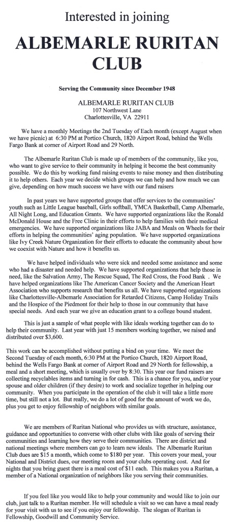 Albemarle County Ruritan Clubs | Rapidan Ruritan District